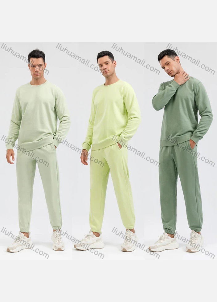 Wholesale Men's Casual Plain Long Sleeve Sweatshirt Pullover Set With ...